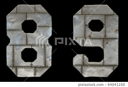 Set of numbers 8, 9 made of industrial metal on... - Stock Illustration ...