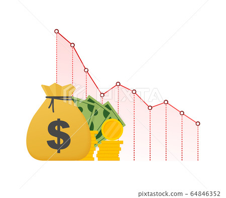 Money loss. Cash with down arrow stocks graph, - Stock Illustration ...