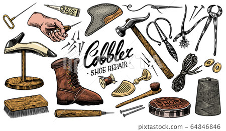 Cobbler set. Professional equipments for Shoe... - Stock Illustration ...