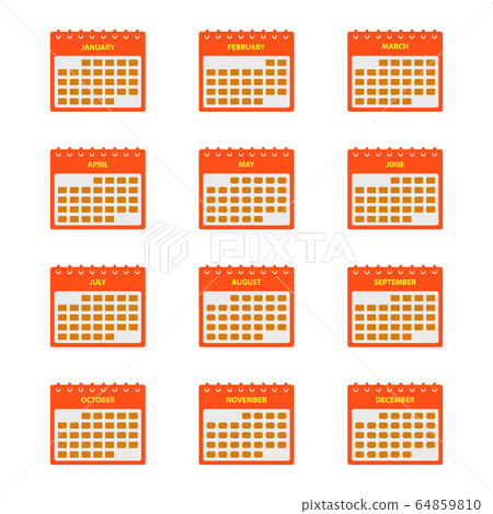 12 Months Calendar Icon Set. Flat style vector... - Stock Illustration ...