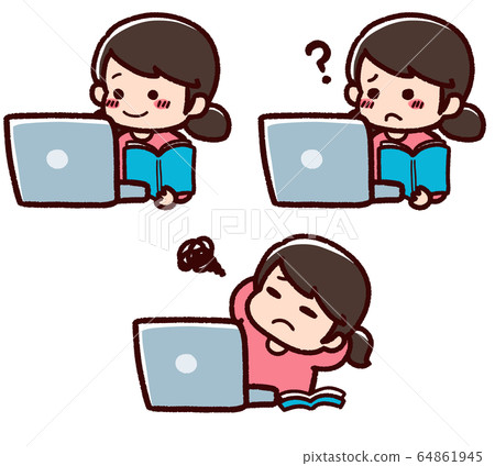 Children girls set to learn using a computer - Stock Illustration ...
