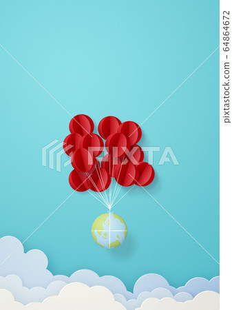 Paper Craft-Sky-Clouds-Balloons-Earth - Stock Illustration [64864672 ...