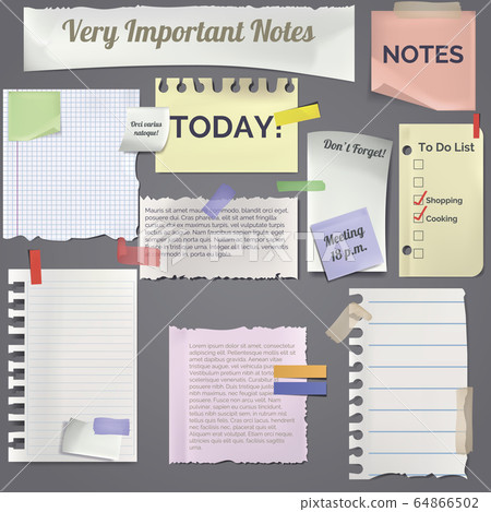 Color Paper Notes on Stickers Set. Vector-插圖素材 [64866502] - PIXTA圖庫