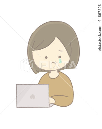 Woman crying using a personal computer - Stock Illustration [64867298 ...