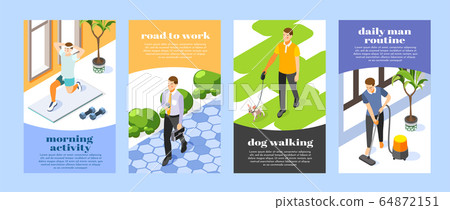 Daily Routine Isometric Banners - Stock Illustration [64872151] - PIXTA