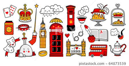 United Kingdom. Set of cartoon english... - Stock Illustration ...