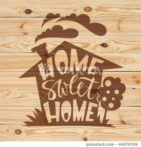 Home lettering on wood background in modern... - Stock Illustration ...