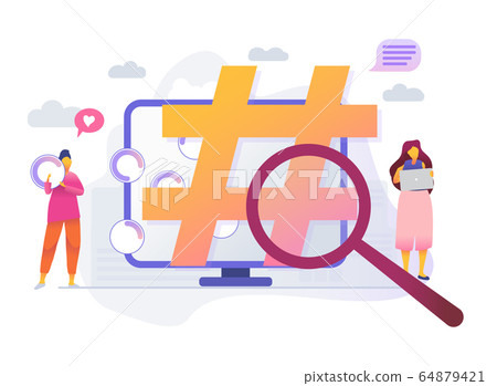 Cartoon icon with hashtag with characters.... - Stock Illustration ...