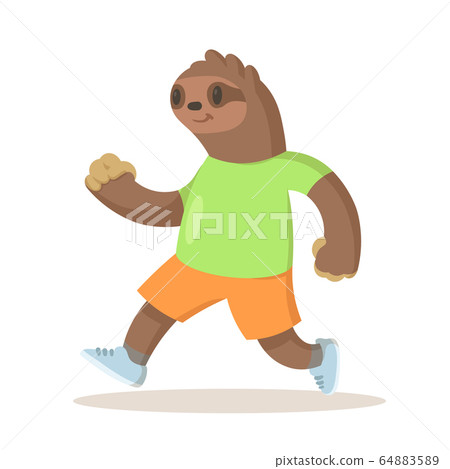 Cute brown sloth wearing sportswear running,... - Stock Illustration ...