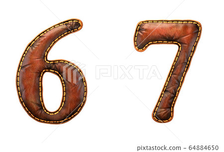 Set of numbers 6, 7 made of leather. 3D render... - Stock Illustration ...