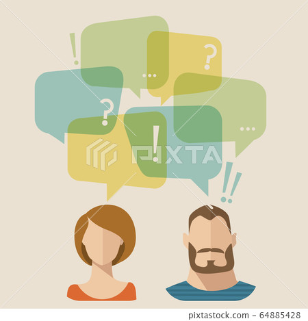 Communication flat style illustration with male... - Stock Illustration ...
