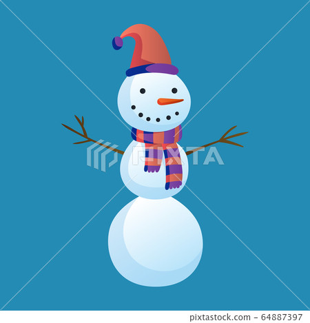 Snowman raising hands with top hat and scarf... - Stock Illustration ...