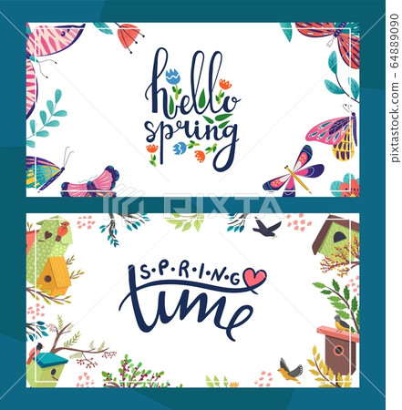 Spring floral postcard vector illustration.... - Stock Illustration ...