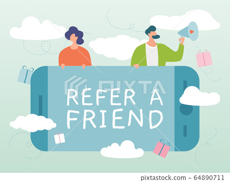 Refer friend, inscription mobile device,... - Stock Illustration ...