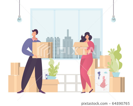 Colorful moving concept, transporting boxes to... - Stock Illustration ...