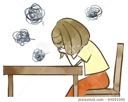 Thinking Woman-Watercolor - Stock Illustration [64891090] - PIXTA