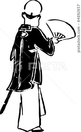 Back view of a samurai with a fan - Stock Illustration [64892657] - PIXTA