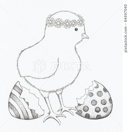 Chick and Easter egg shells with corolla - Stock Illustration [64897040 ...