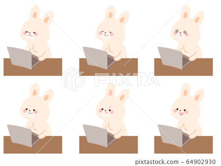Rabbit set for teleworking on a PC - Stock Illustration [64902930] - PIXTA