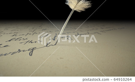 3d render ink pen writes poetry on old paper - Stock Illustration ...