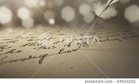 3d render ink pen writes poetry on old paper - Stock Illustration ...