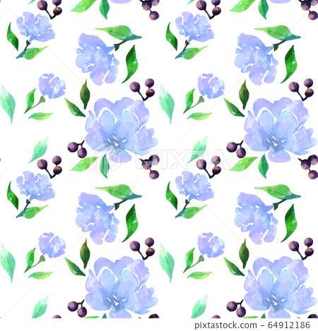 Watercolor seamless pattern of blue roses - Stock Illustration ...
