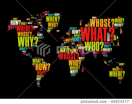 Question Words World Map in Typography - Stock Illustration [64914377 ...