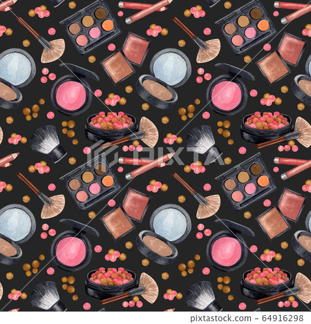 Watercolor make up seamless pattern.Hand drawn... - Stock Illustration ...