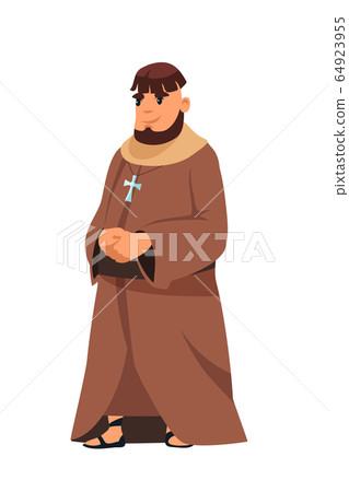 Medieval catholic priest in cassock stand on white - Stock Illustration ...