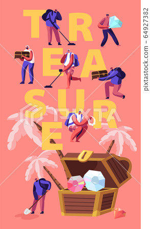 Treasure Hunting Concept. Tiny Male Female... - Stock Illustration ...