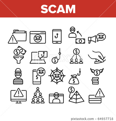 Scam Finance Criminal Collection Icons Set Vector - Stock Illustration ...