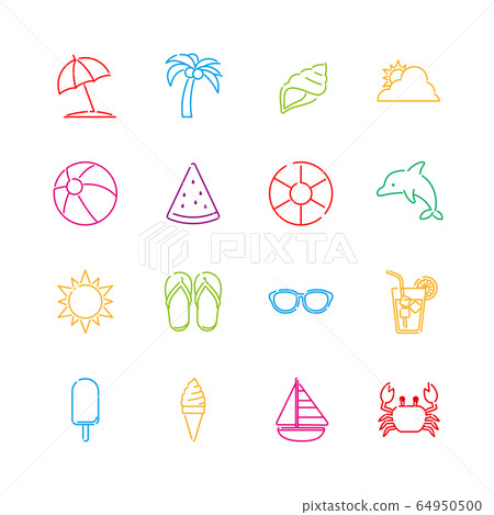 Summer icon illustration set 1 (color line) - Stock Illustration ...