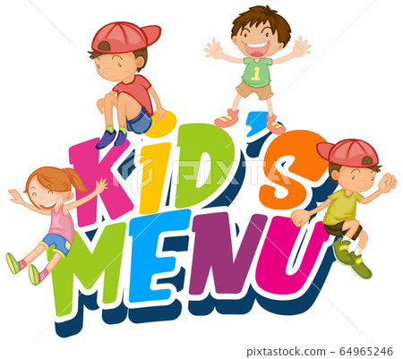 Font design for word kids menu with happy kids - Stock Illustration ...