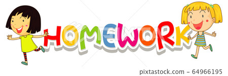 Font design for word homework happy girls smiling - Stock Illustration ...