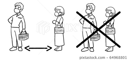 Social distance line drawing - Stock Illustration [64968801] - PIXTA
