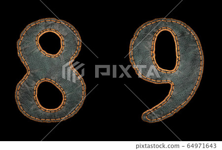 Set of numbers 8, 9 made of leather. 3D render... - Stock Illustration ...