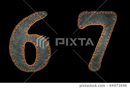 Set of numbers 6, 7 made of leather. 3D render... - Stock Illustration ...