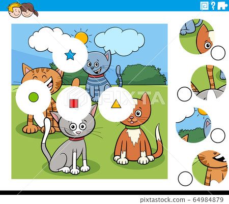match pieces puzzle with cartoon cats characters-插圖素材 [64984879] - PIXTA圖庫