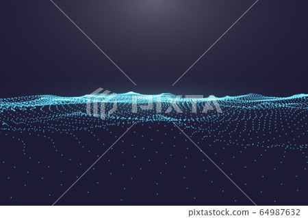 Abstract digital ocean with flowing particles... - Stock Illustration ...