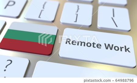 Remote Work text and flag of Bulgaria on the... - Stock Illustration ...
