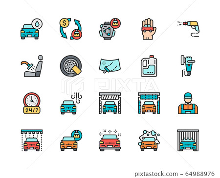 Set of Car Wash Flat Color Icons. Auto Washing,... - Stock Illustration ...