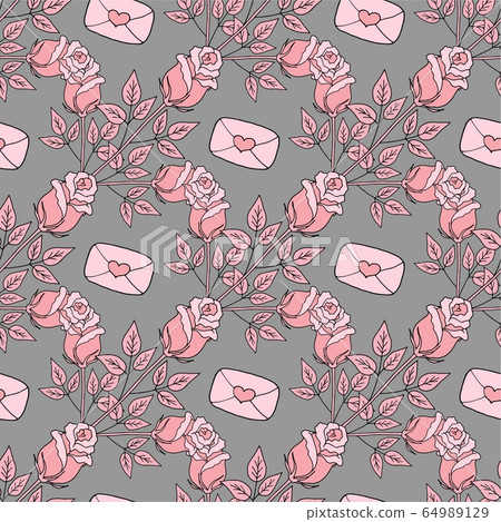 Valentine's day seamless pattern roses and... - Stock Illustration ...