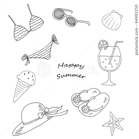 Summer line drawing illustration - Stock Illustration [64993350] - PIXTA