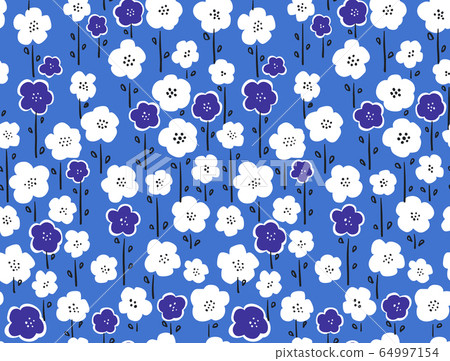 Hand drawn flowers seamless pattern / blue - Stock Illustration ...
