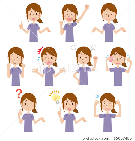 Female pose active exercise facial expression set - Stock Illustration ...