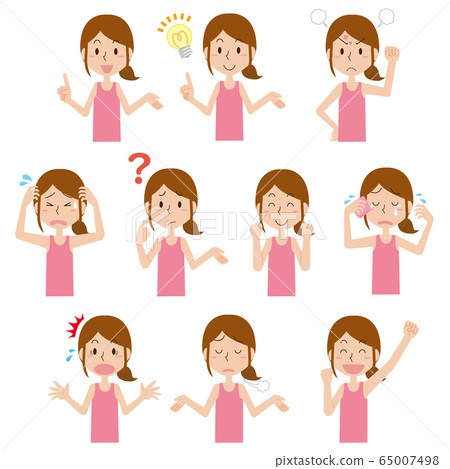 Female pose active exercise facial expression set - Stock Illustration ...