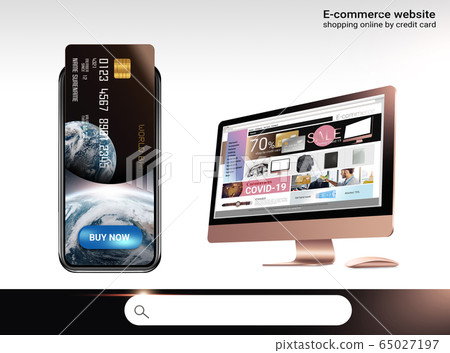 desktop computer and mobile credit card 3d - Stock Illustration ...
