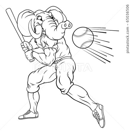 Elephant Baseball Player Mascot Swinging Bat - Stock Illustration ...