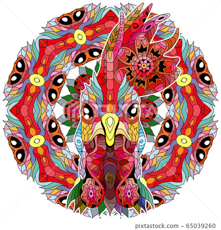 Zentangle rooster head with mandala. Hand drawn - Stock Illustration ...
