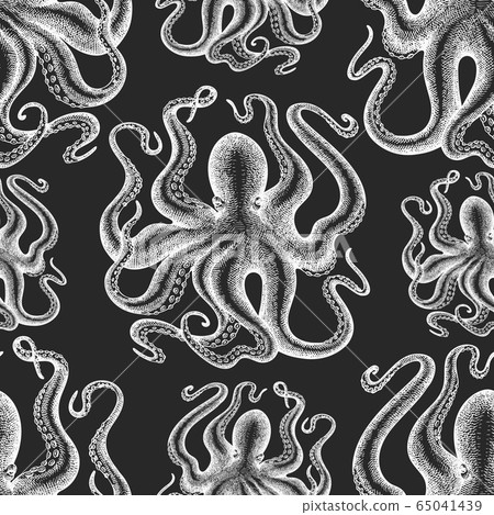 Octopus seamless pattern. Hand drawn vector - Stock Illustration ...